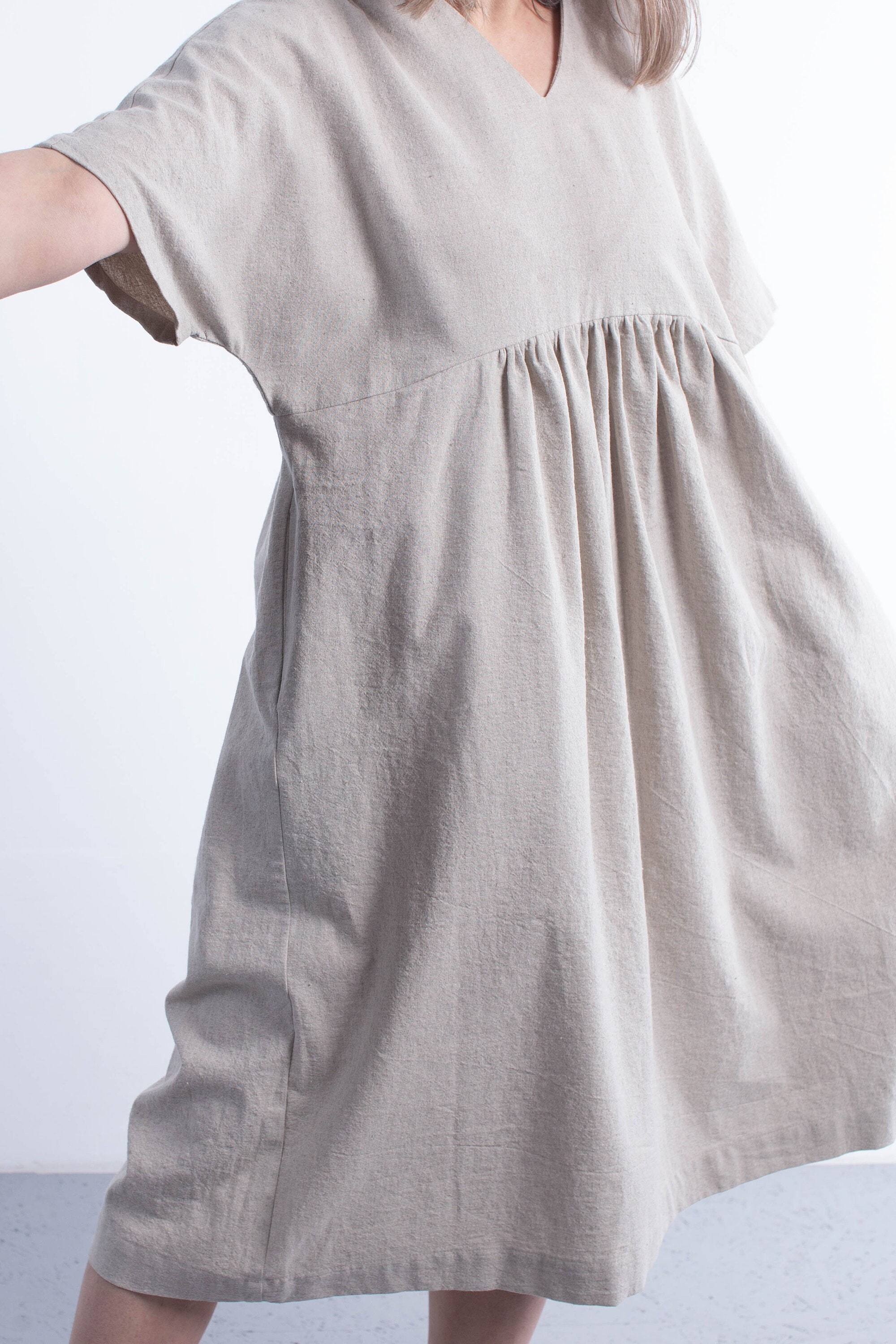 Loose Silhouette Linen Dress for Women, Comfortable Oversize Dress, V ...