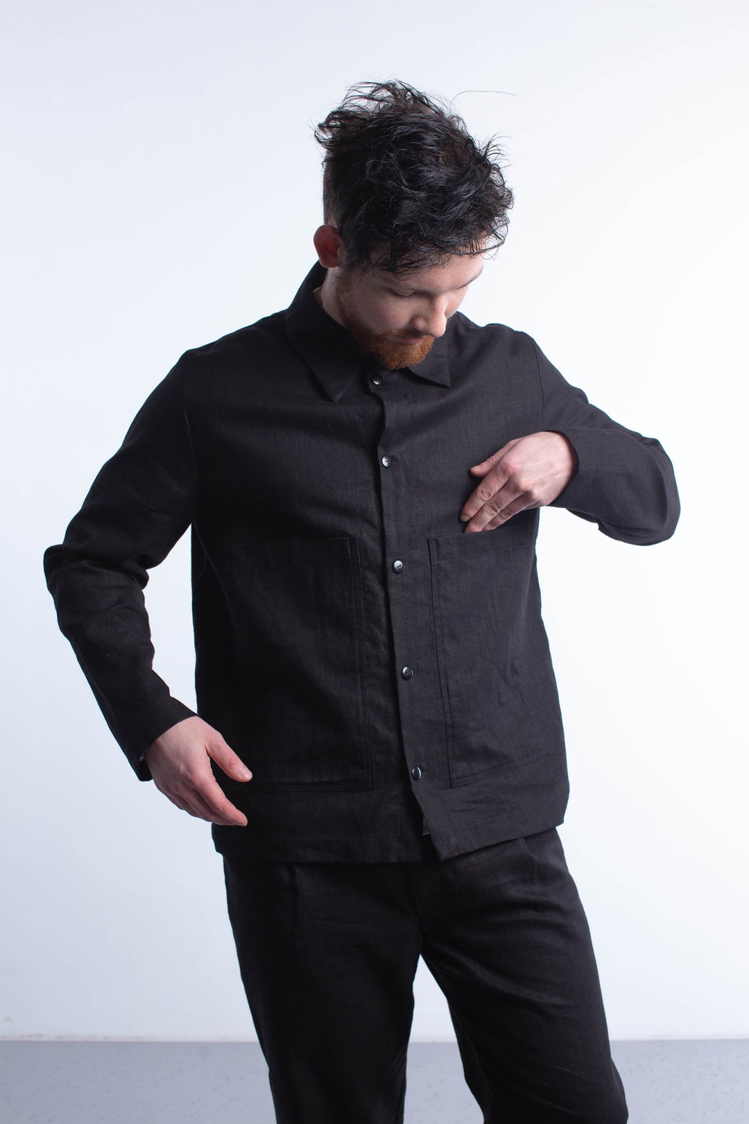 Modern Style Linen Shirts for Men, Black Linen Jacket for Office Wear ...