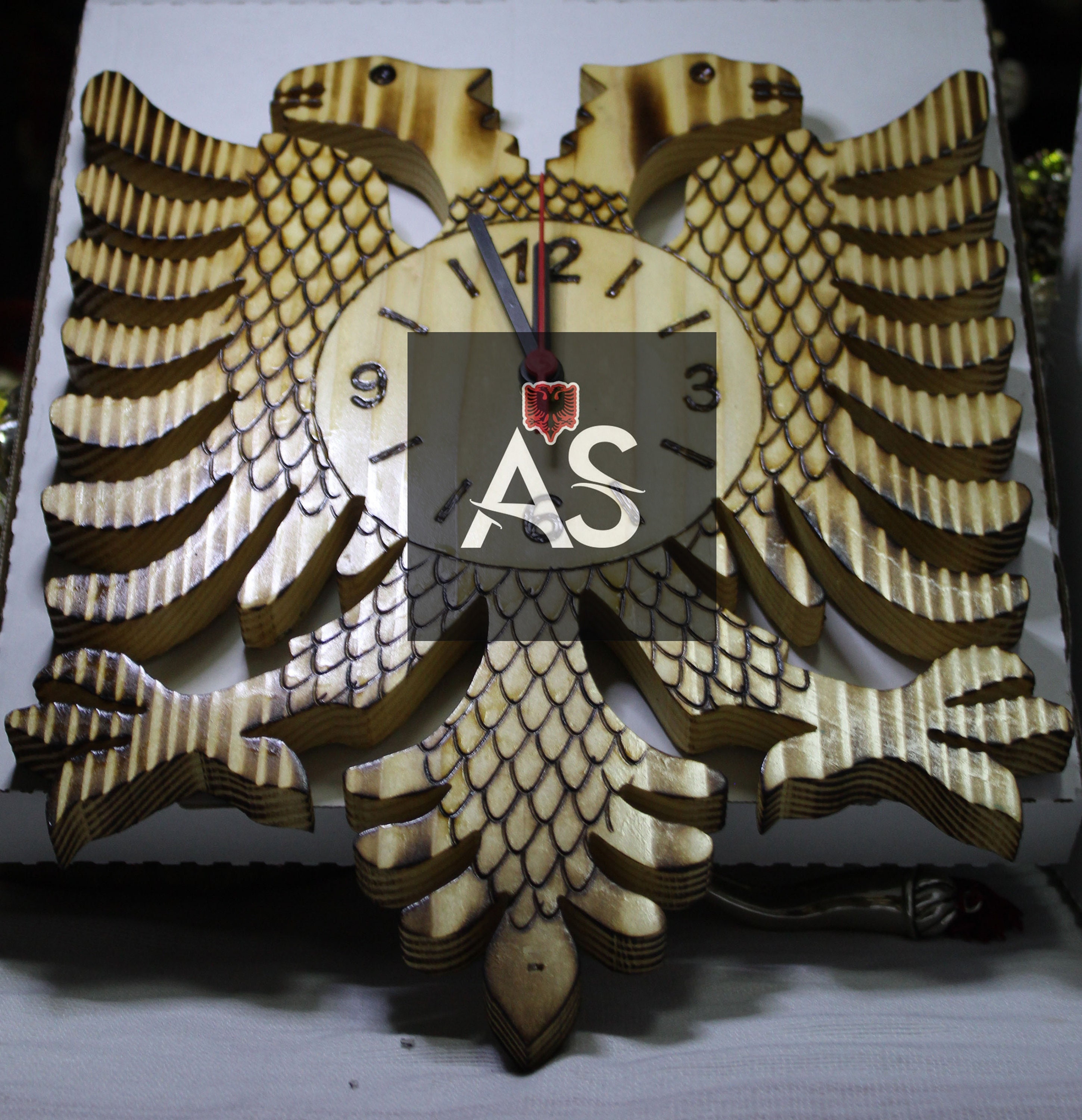 Eagle Wood Clock, Albanian Double Headed Eagle Wall Clock, Ore Muri ...