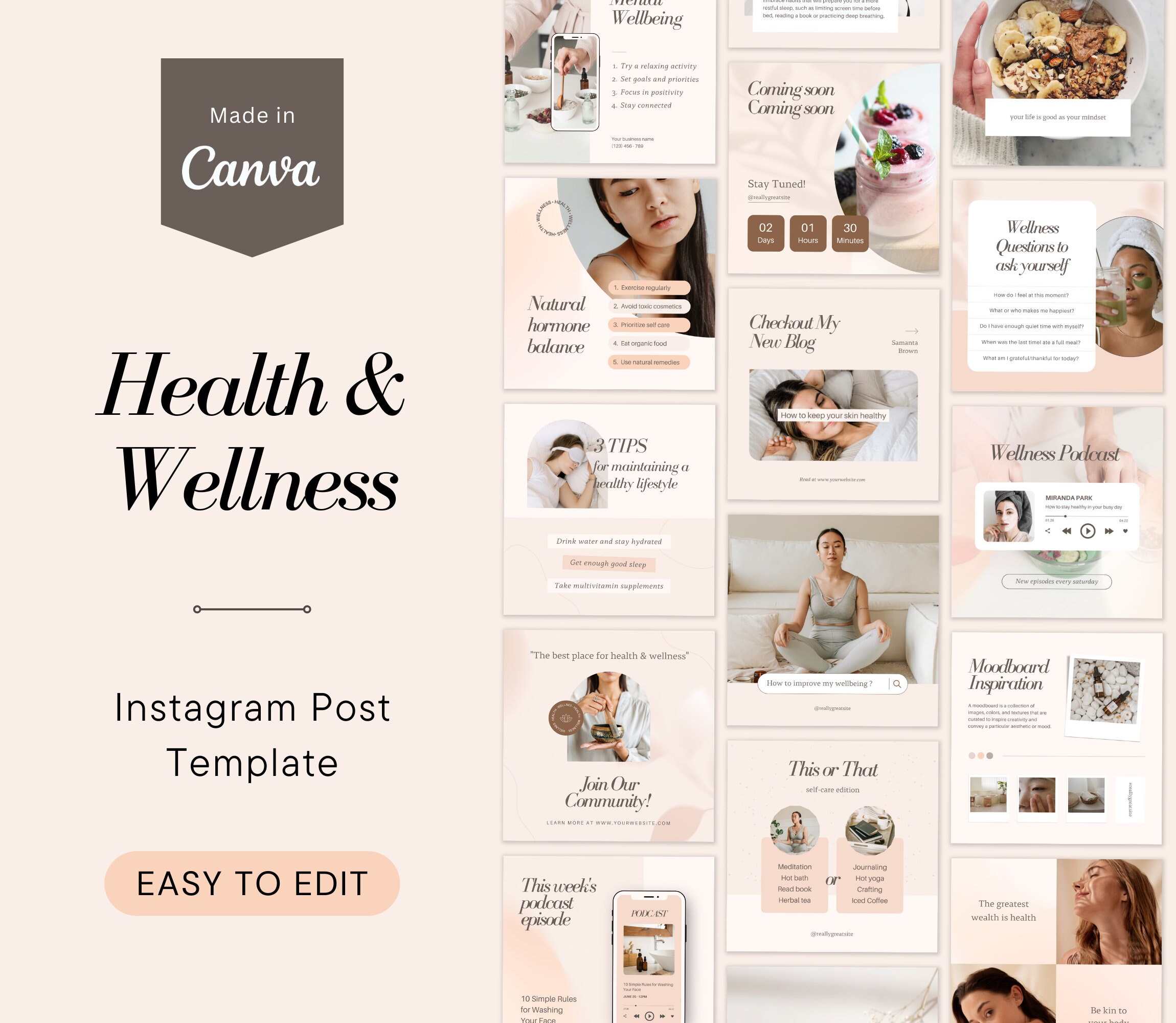 Health and Wellness Instagram Post Template Health and - Etsy