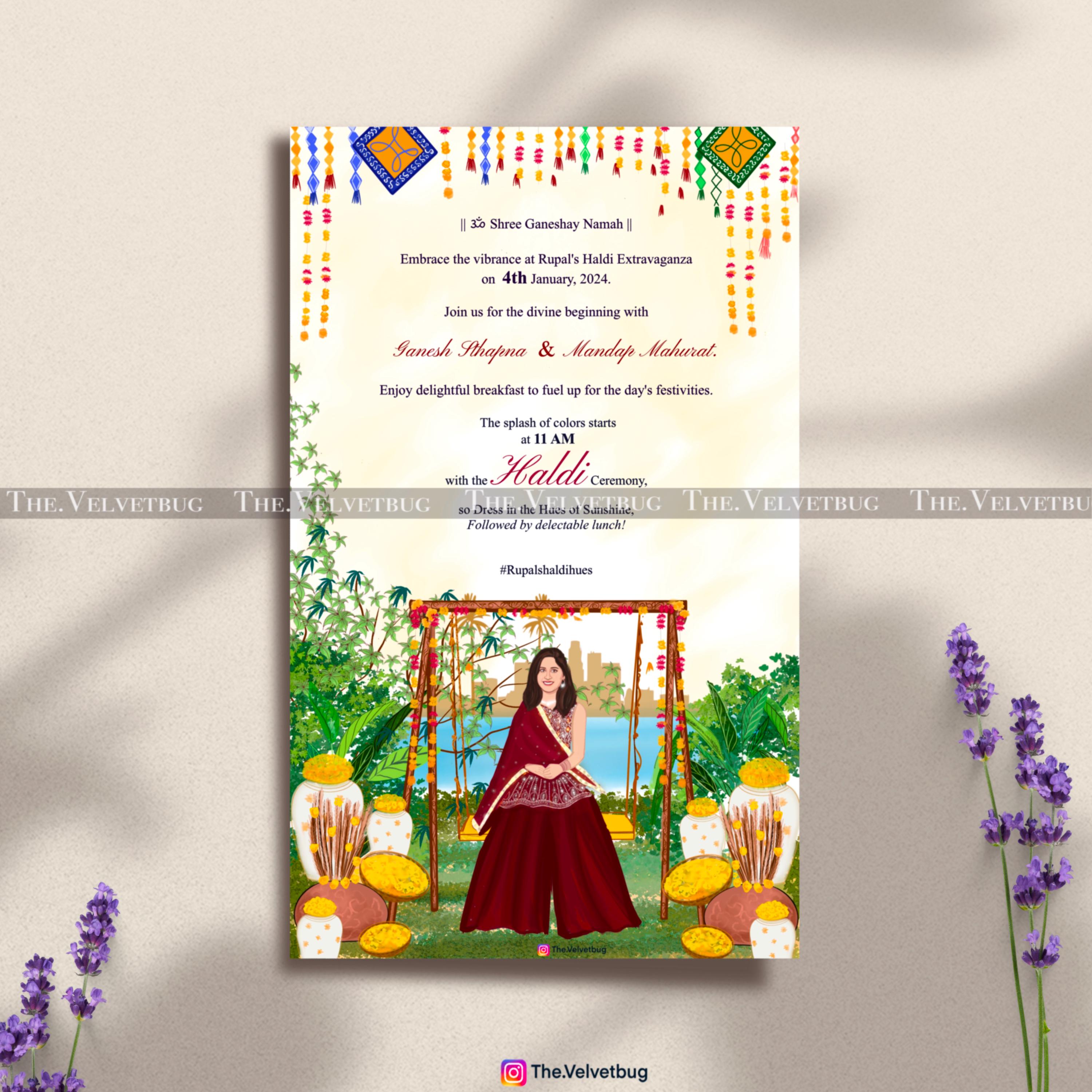 Illustrated Indian Wedding Invitation, Hindu Couple Caricature (digital ...