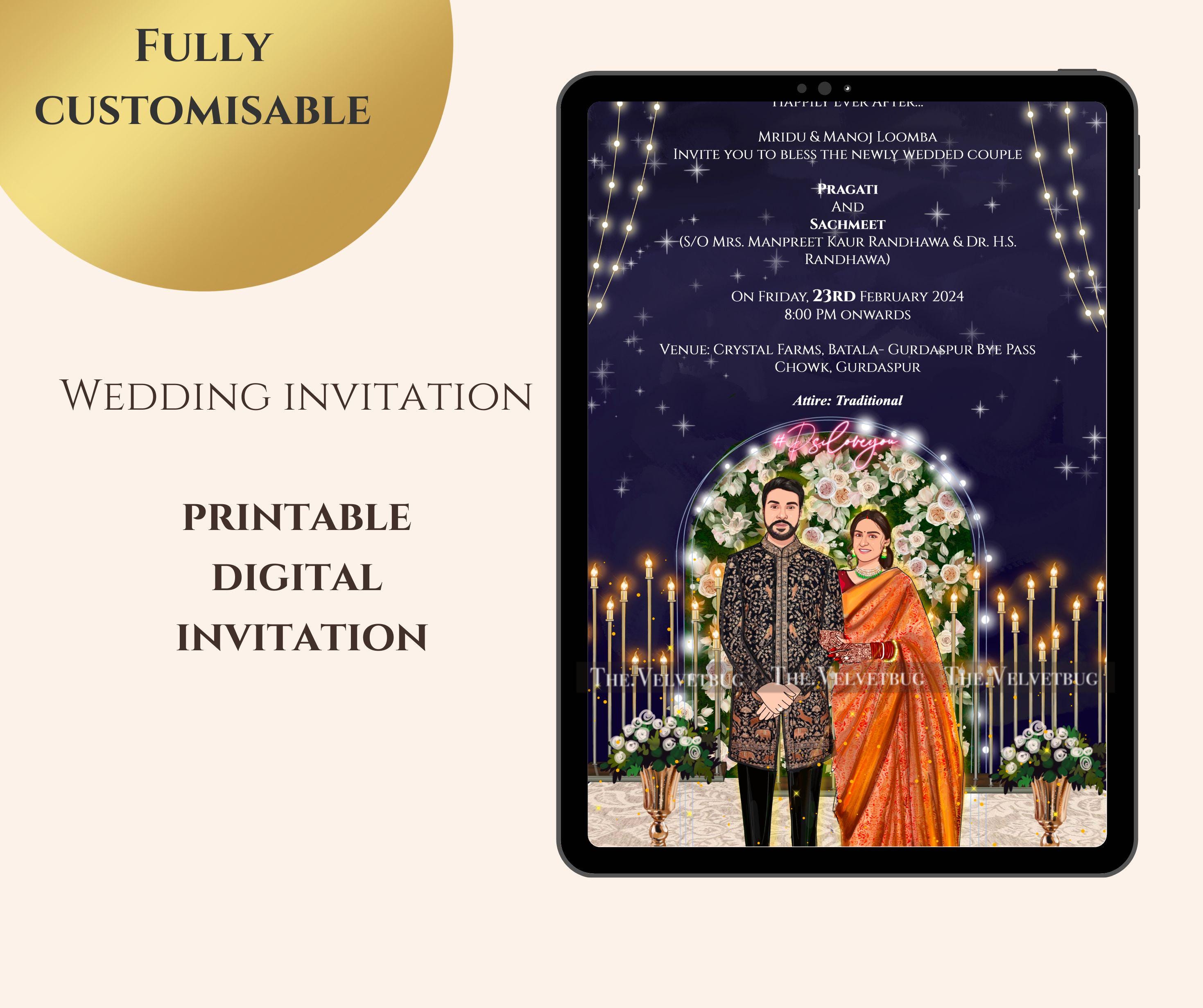 Indian Wedding Invitation as Illustration Hindu Digital Invitation in ...