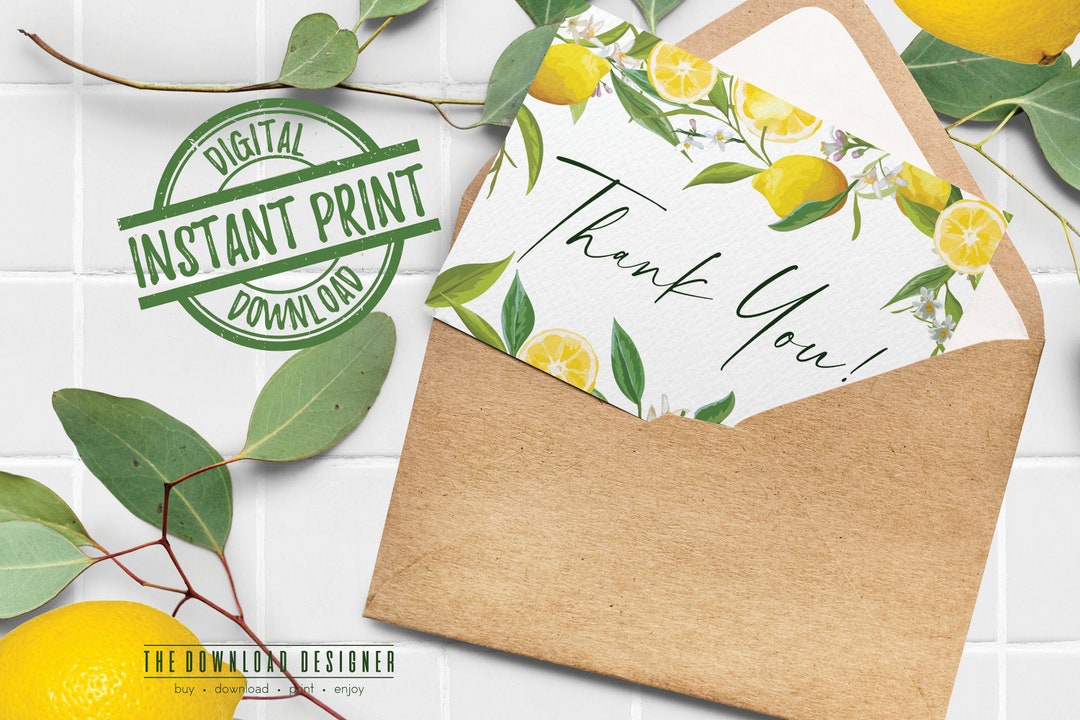 PRINTABLE THANK YOU Note Card / Lemon Theme Thank You Card / Instant ...