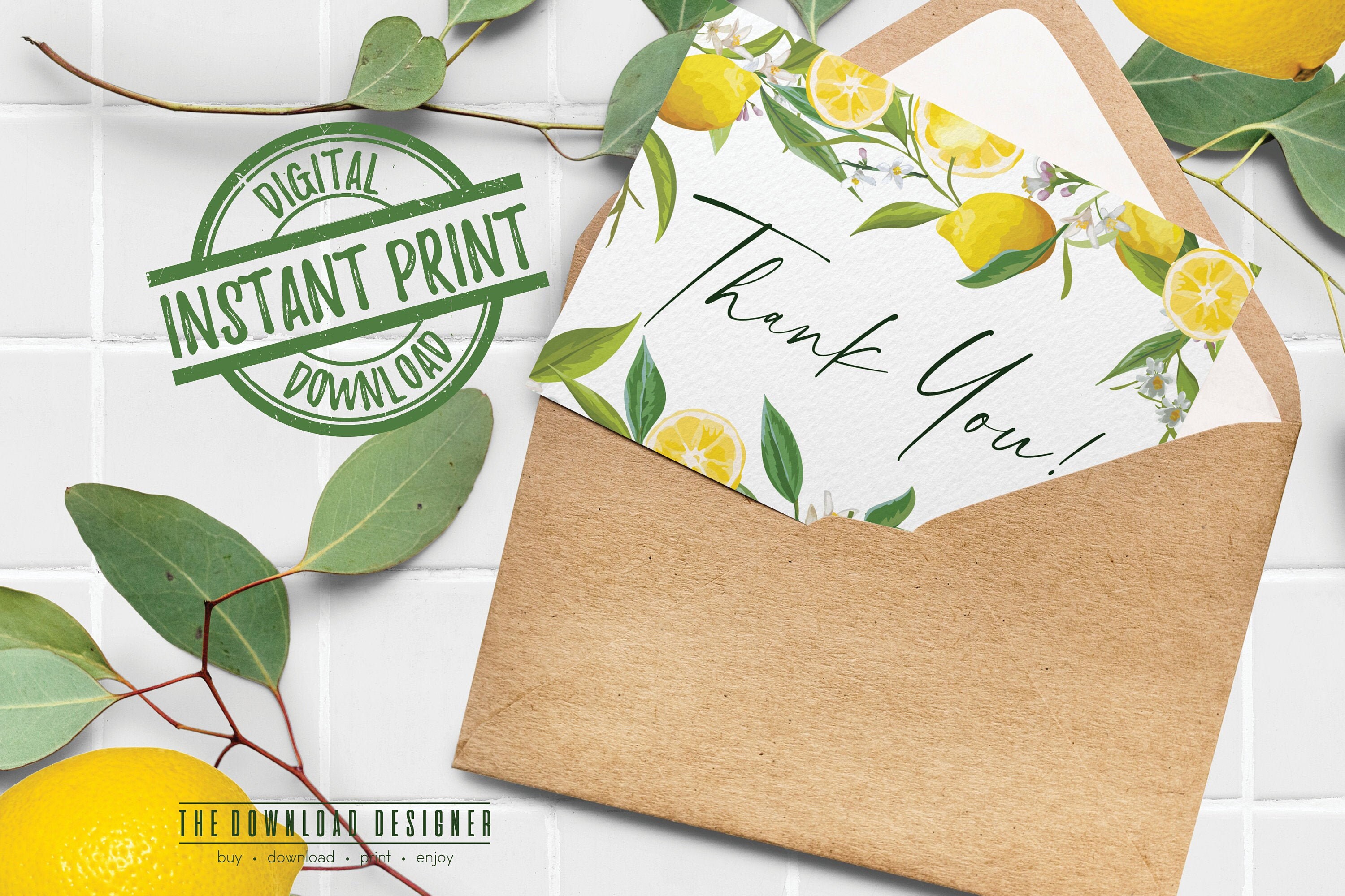 PRINTABLE THANK YOU Note Card / Lemon Theme Thank You Card / Instant ...