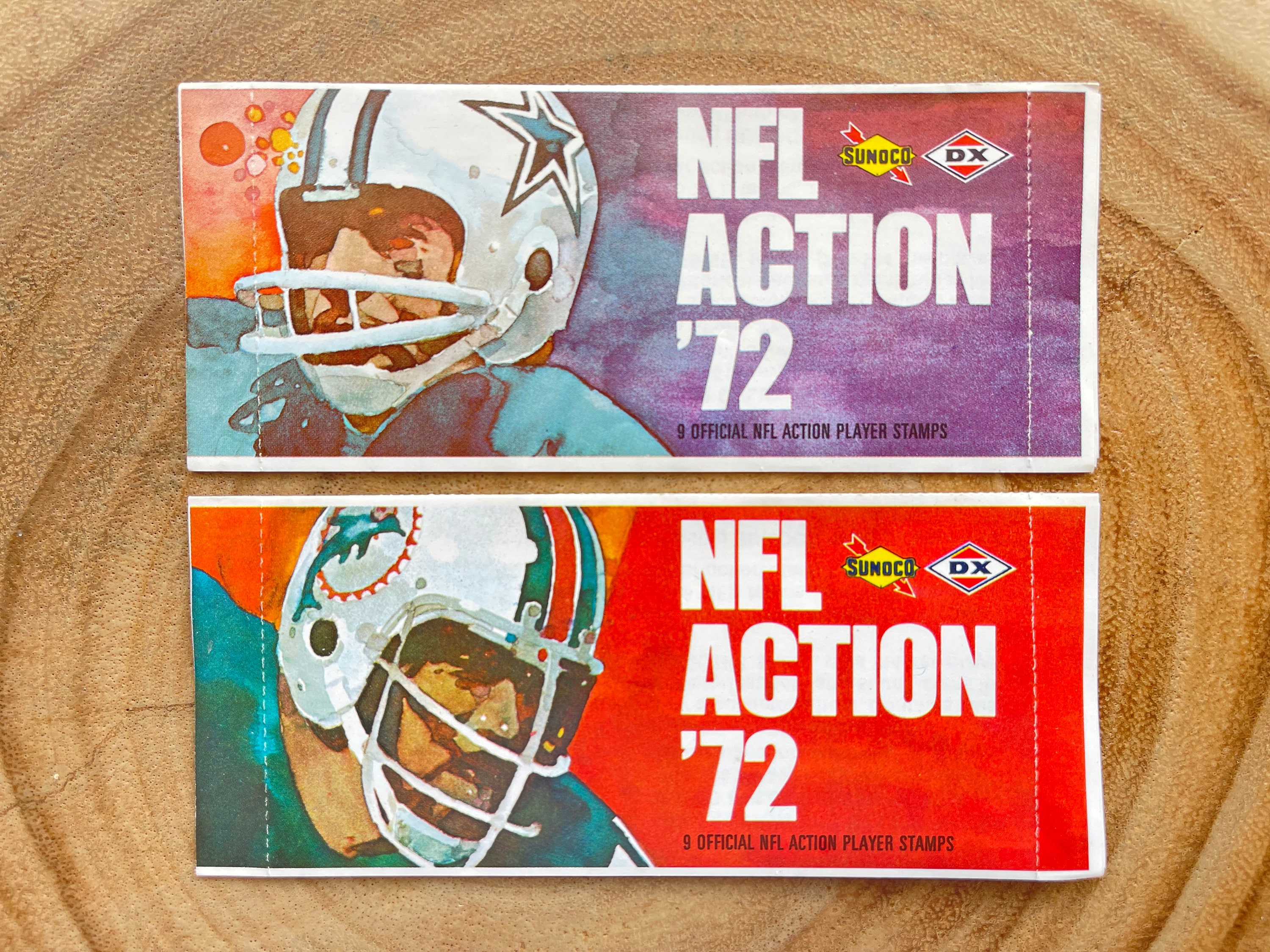 1972 Sunoco DX Football Sticker-stamps, Lot of (4), (9) per Tri-fold ...