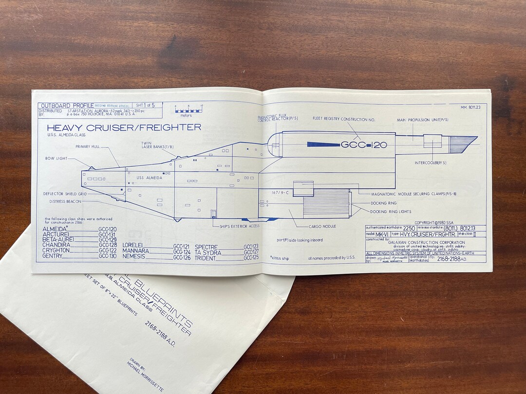1981 Star Trek Heavy Cruiser/freighter, Set of 5 Blueprints, Each One ...