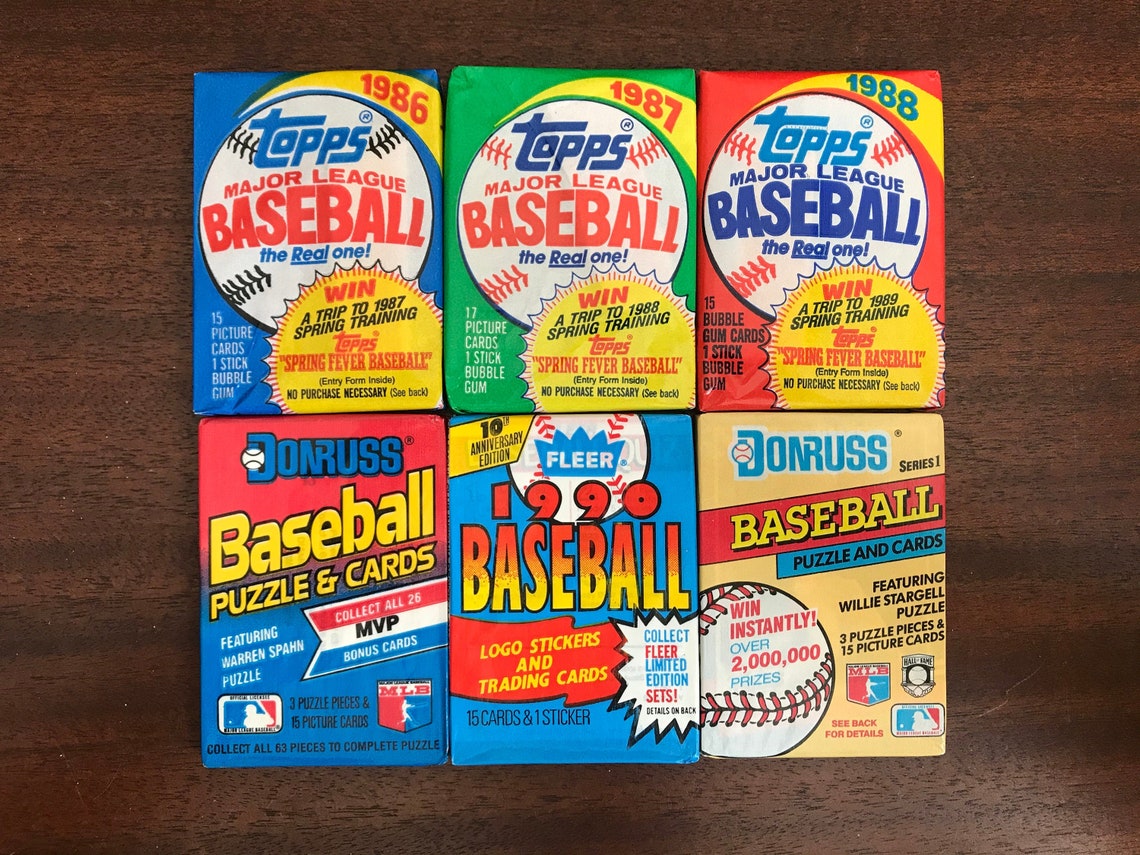 Lot of (6) Vintage Baseball Unopened Wax Packs, 1986, 1987, 1988, 1989 ...