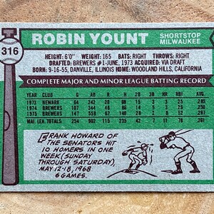 1976 Robin Yount No. 316, Topps Baseball, Brewers - Etsy