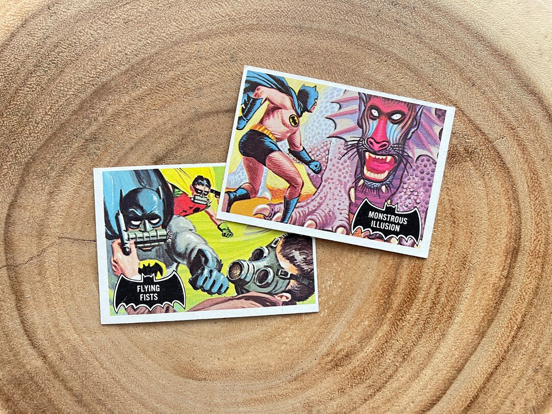1966 Topps Batman Card, #48 Monstrous Illusion, #44 Flying Fists, Lot ...