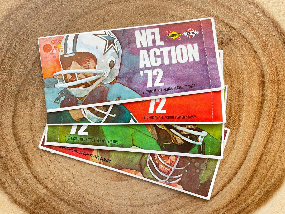 1972 Sunoco DX Football Sticker-stamps, Lot of (4), (9) per Tri-fold ...