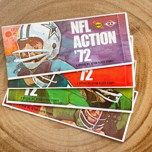 1972 Sunoco DX Football Sticker-stamps, Lot of (4), (9) per Tri-fold ...