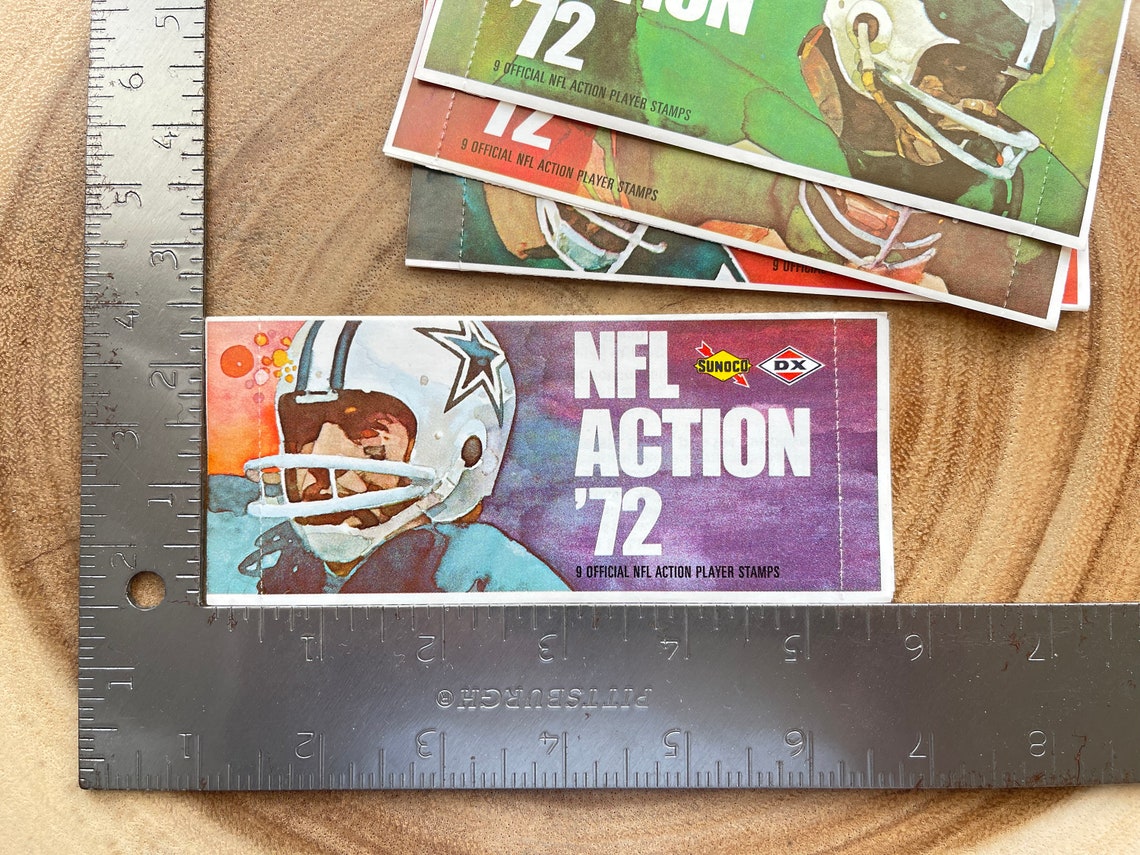 1972 Sunoco DX Football Sticker-stamps, Lot of (4), (9) per Tri-fold ...