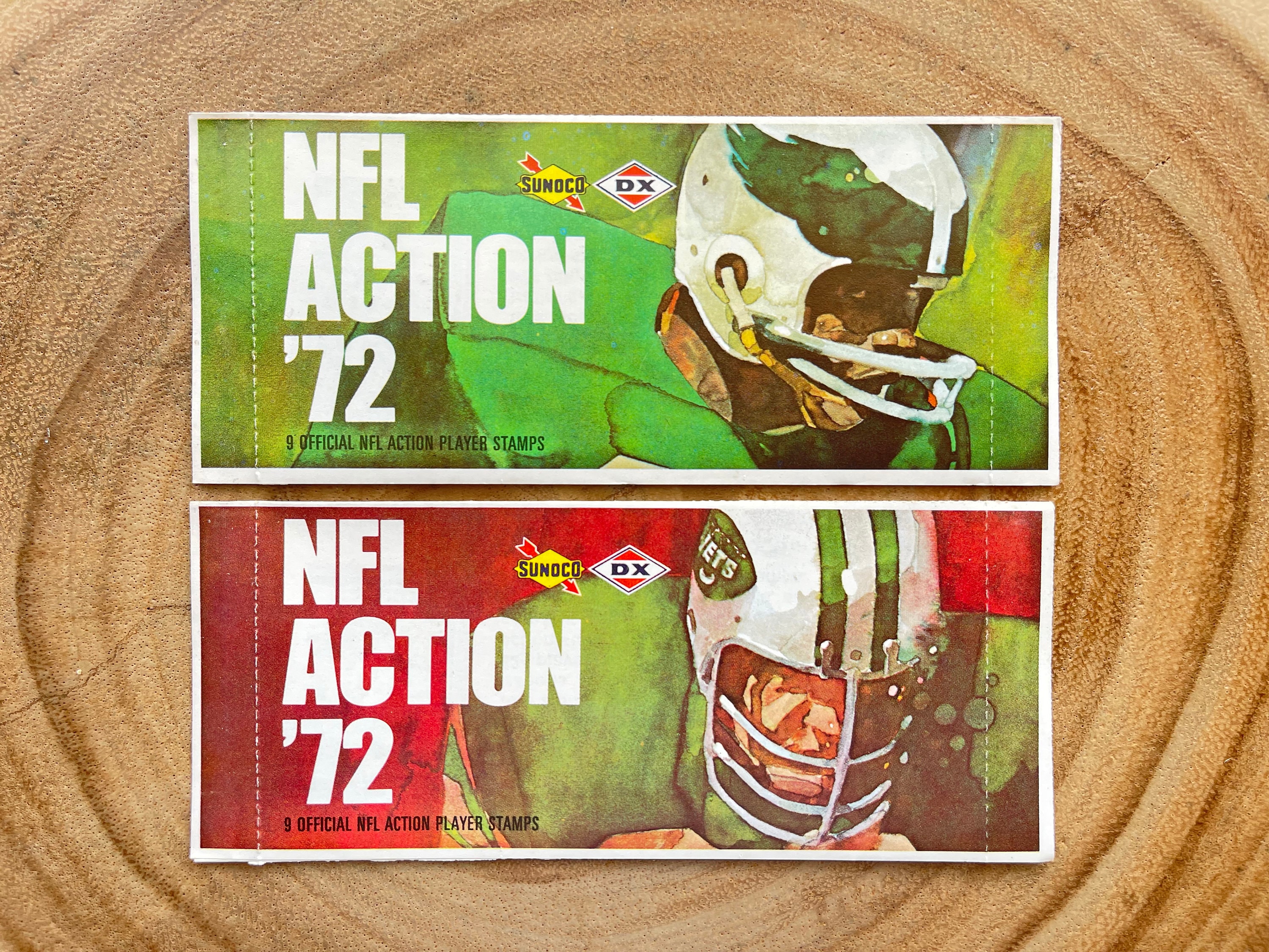 1972 Sunoco DX Football Sticker-stamps, Lot of (4), (9) per Tri-fold ...