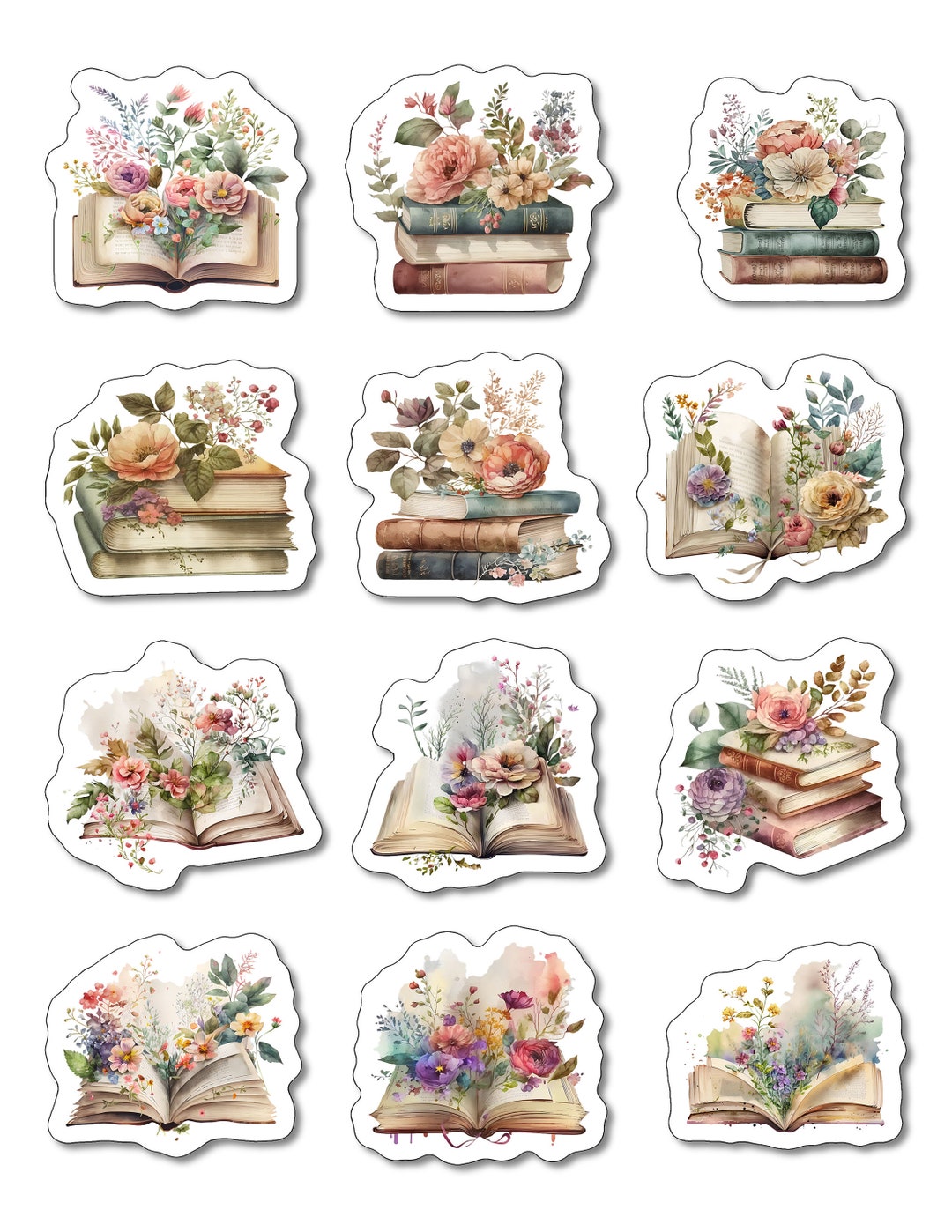 FULL SET of 12 Different Book Reader Vinyl Sticker Decal, Each Approx 2 ...