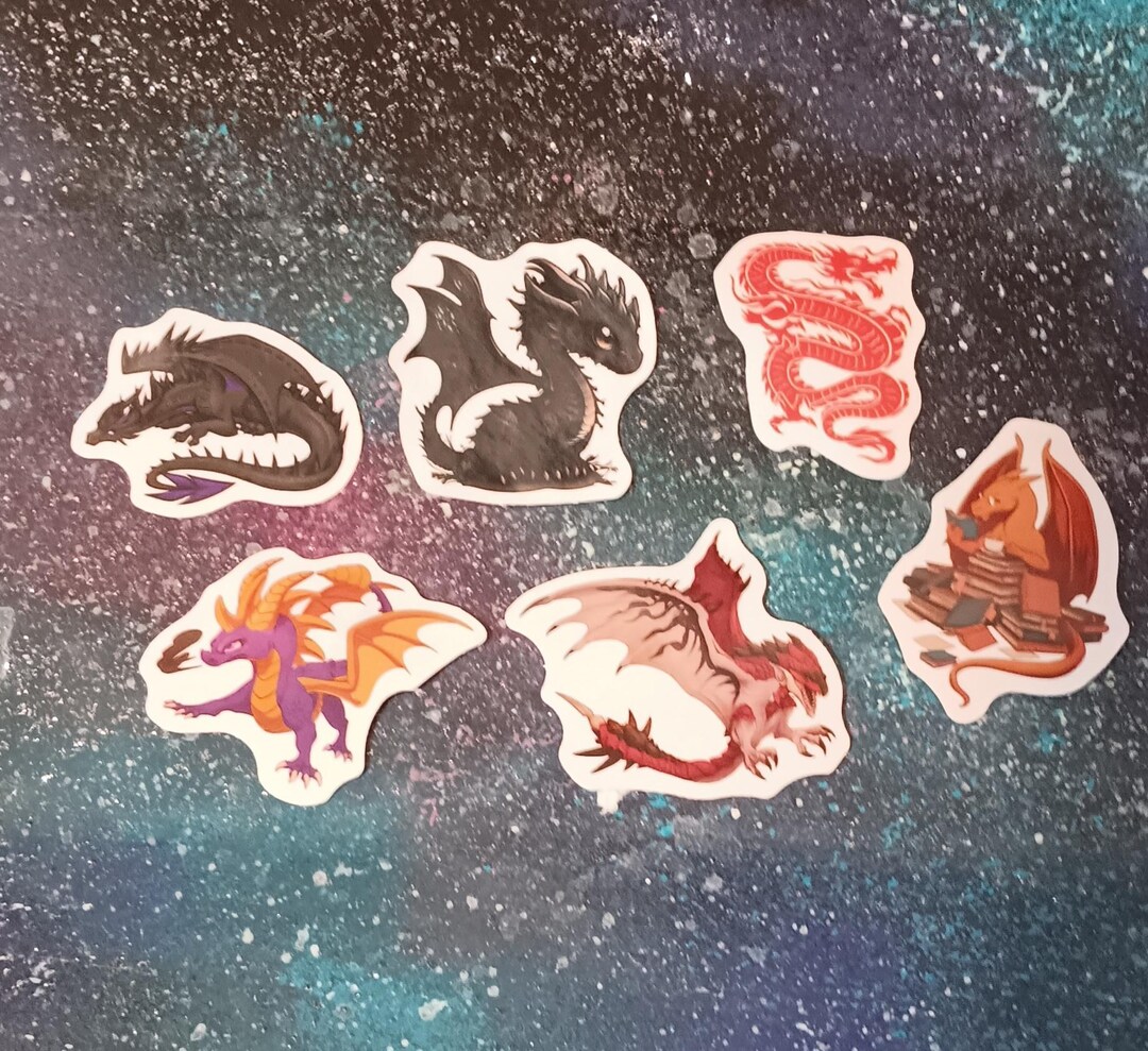 Set of 6 Dragon Vinyl Stickers, Easy to Peel off the White Backing ...