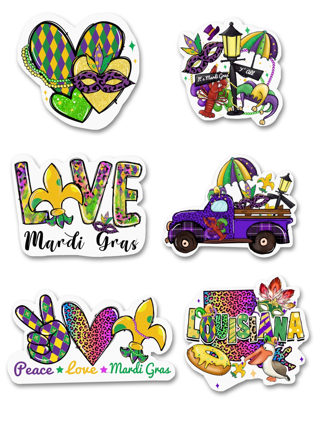Colorful Mardi Gras Vinyl Stickers -- Kiss Cut Stickers (easy to Peel ...