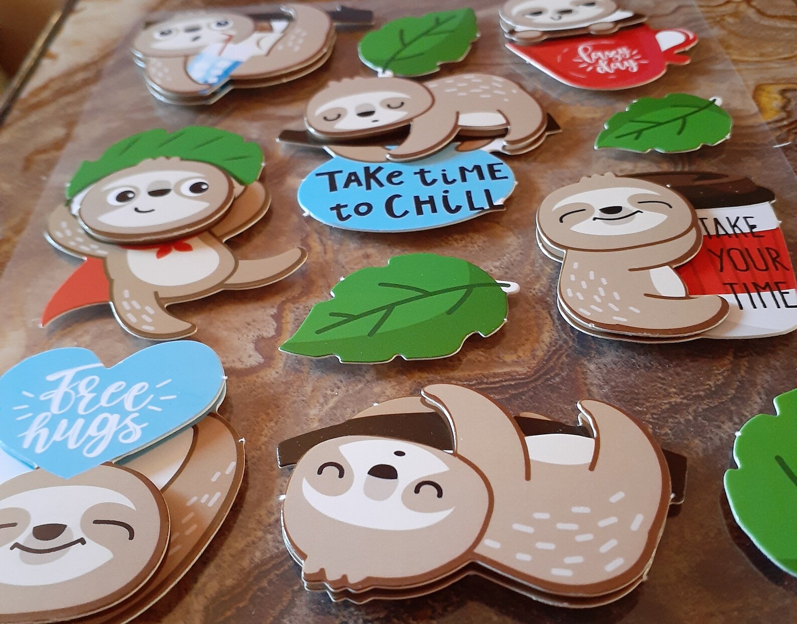 3D Layered Sloth Stickers Set of 7 Sloths & 4 Flat Leaves - Etsy