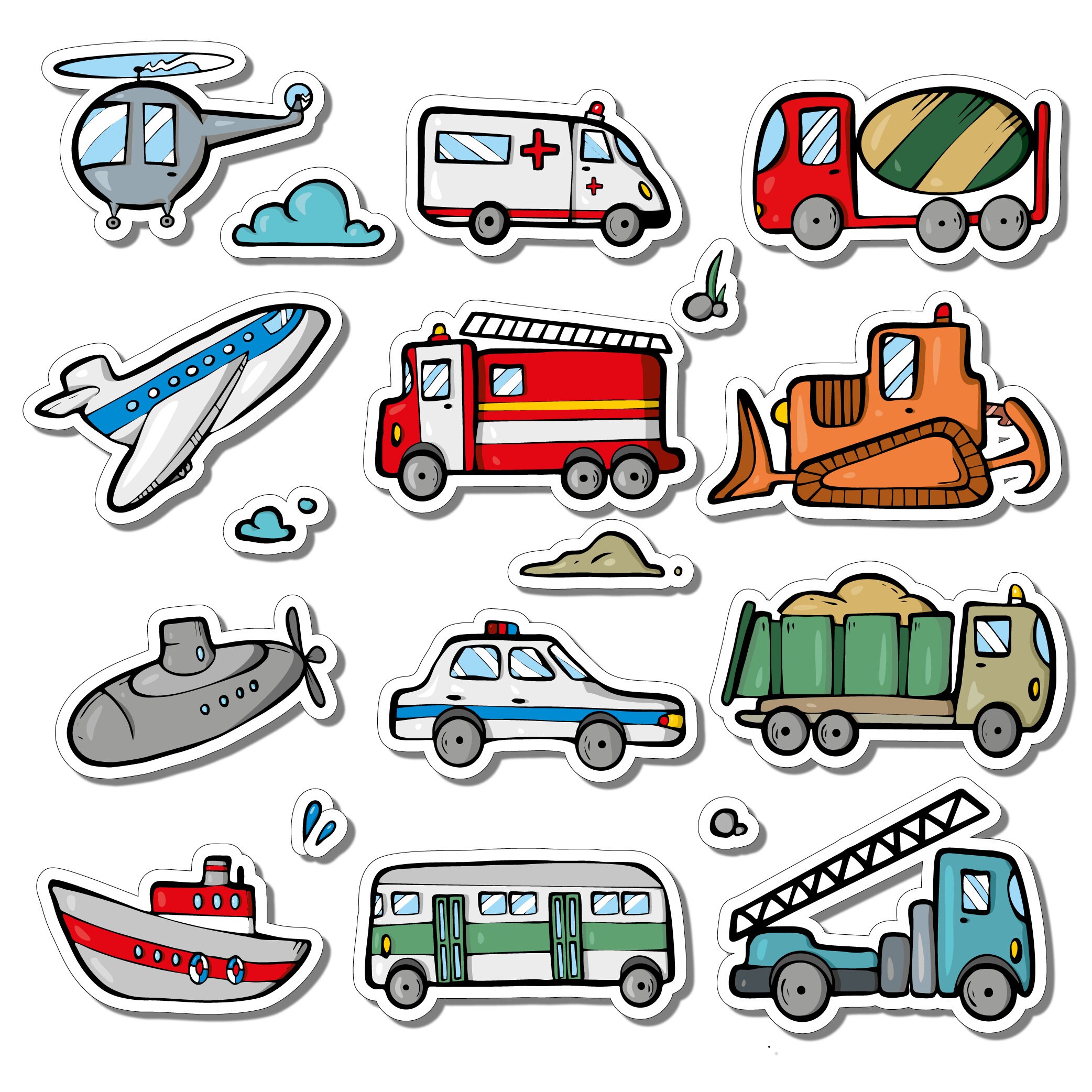 1 Sheet of Planes, Trains, Automobiles, Trucks Vinyl Sticker Decals ...
