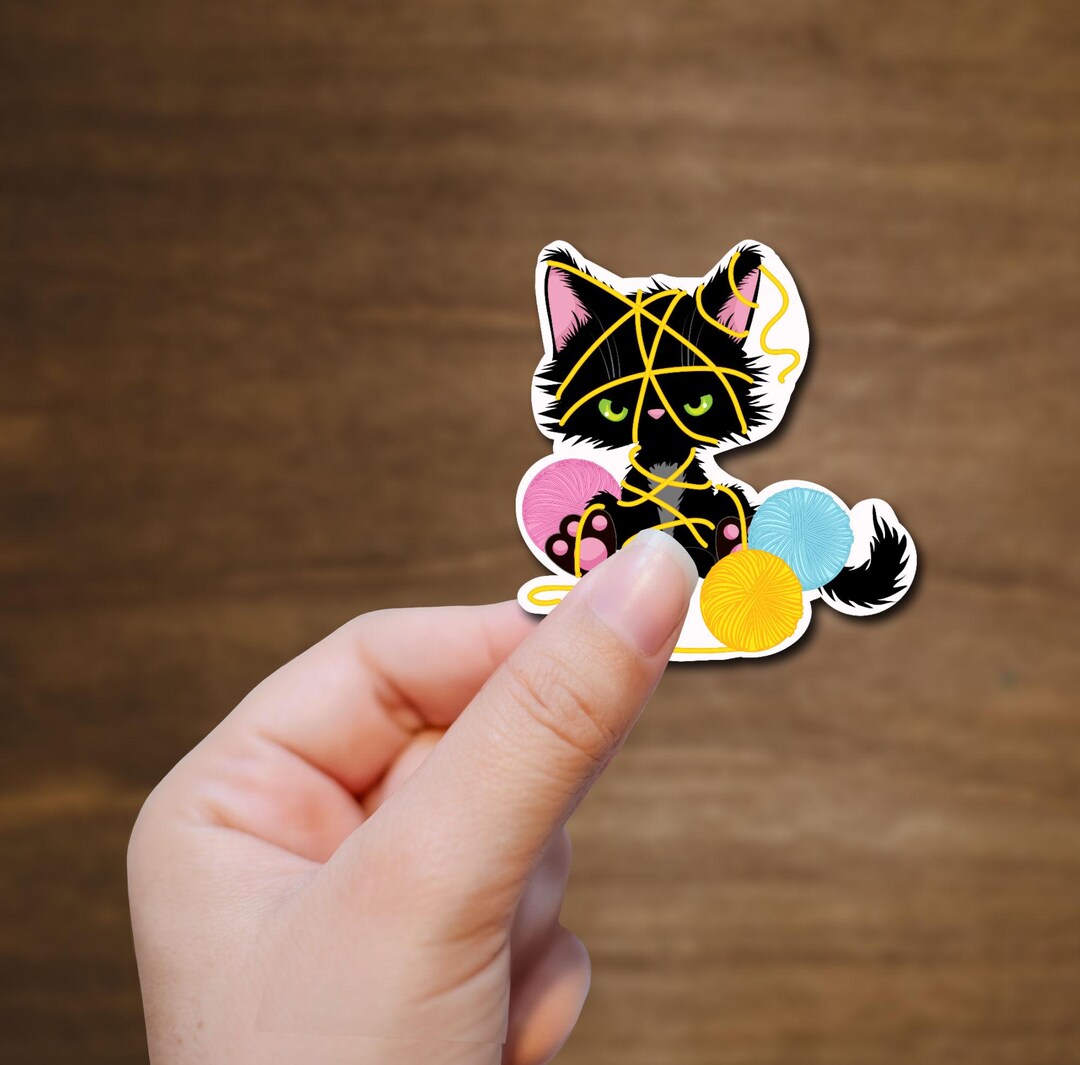 Cartoon Cat With Balls of Yarn Vinyl Sticker Decal - Birthday Party ...