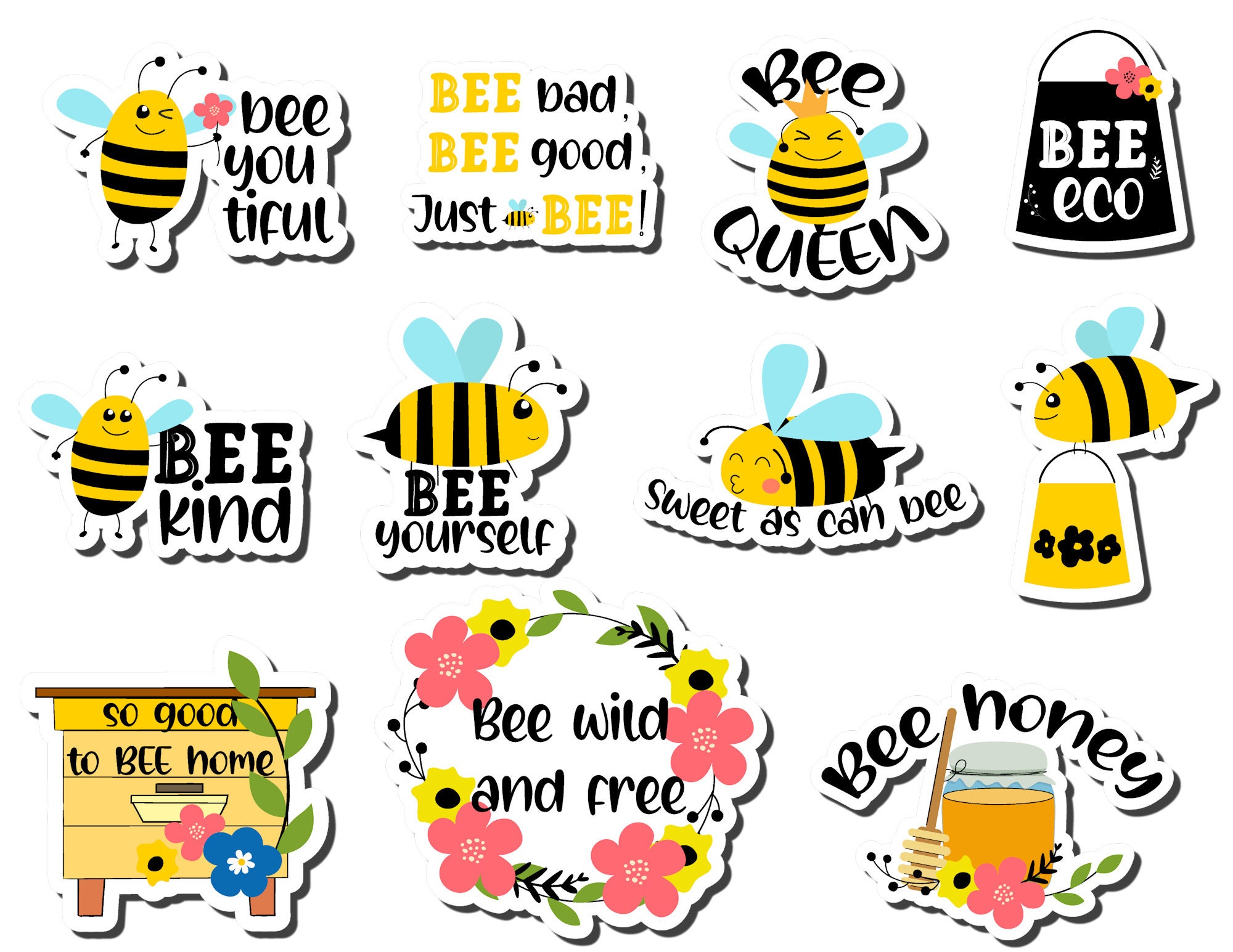 1 Sheet of Bumble Bees - 11 Stickers Vinyl Sticker Decals, - Stick on ...