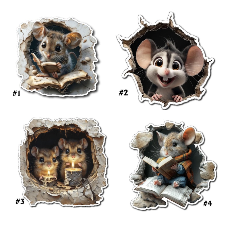 Cute Printed Mouse in the Wall - Weatherproof PVC Vinyl Stickers ...