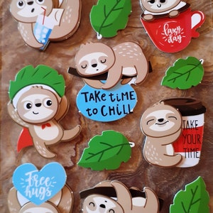 3D Layered Sloth Stickers Set of 7 Sloths & 4 Flat Leaves - Etsy