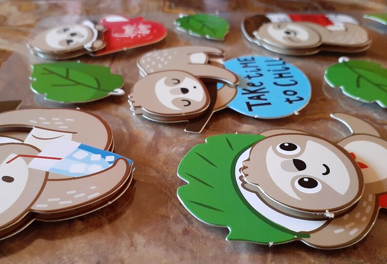 3D Layered Sloth Stickers Set of 7 Sloths & 4 Flat Leaves - Etsy