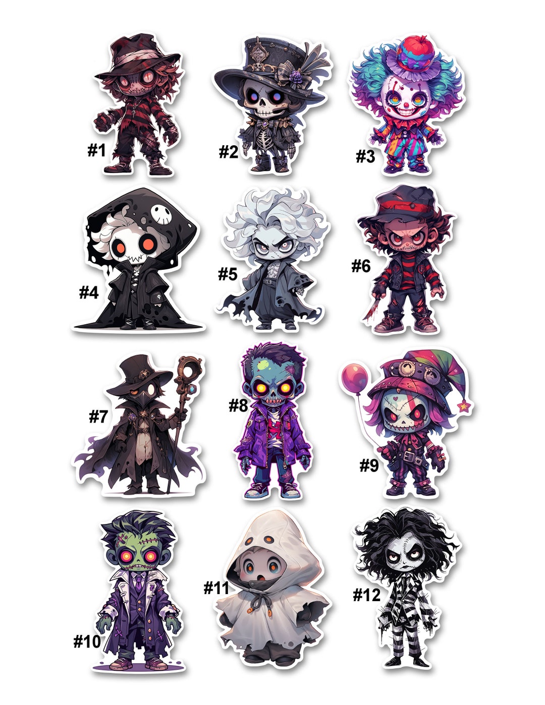 Creepy Scary Monster Dolls, Halloween Chibi Vinyl Sticker Decal Party ...