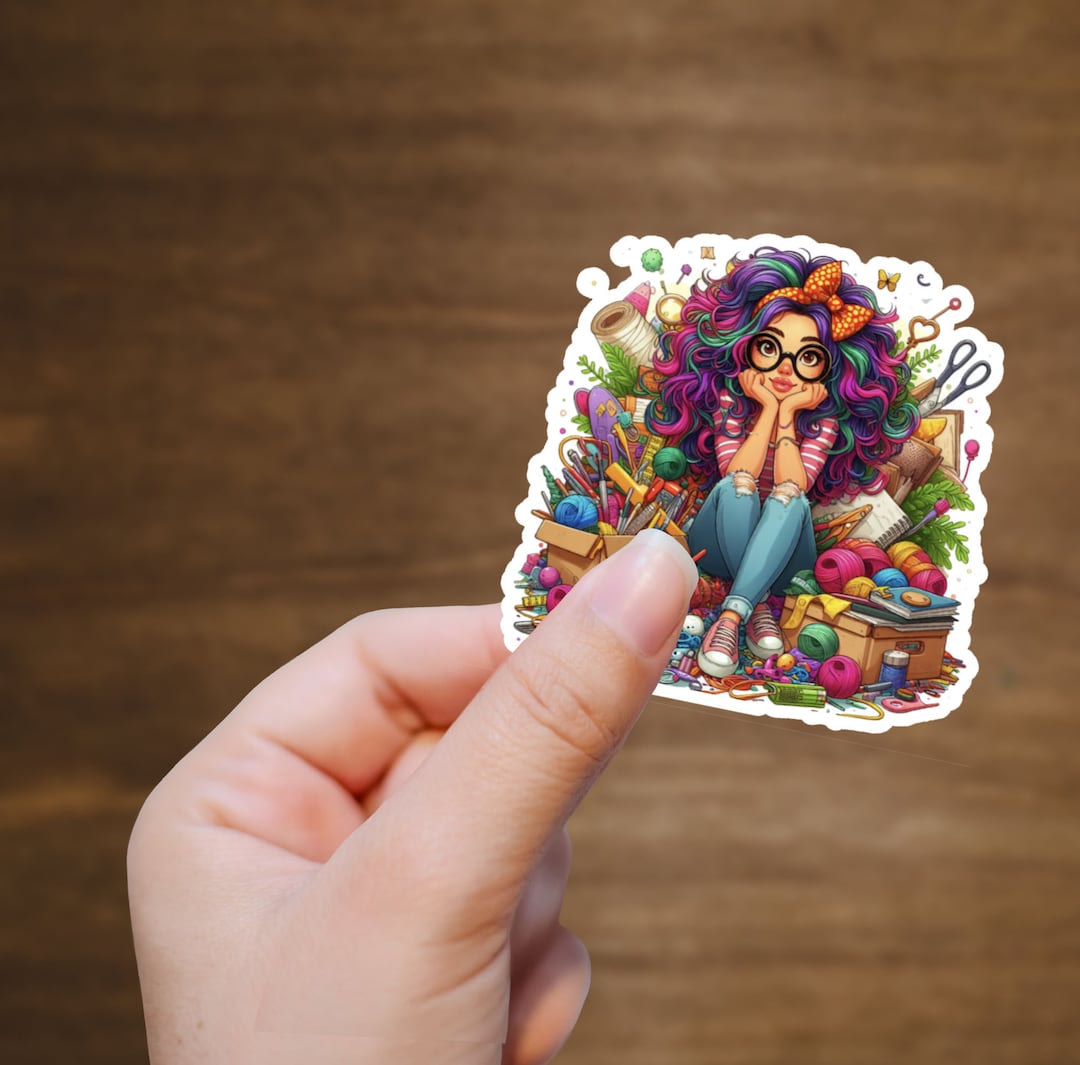 Colorful Cartoon Girl Crafting Vinyl Sticker Decal - Birthday Party ...