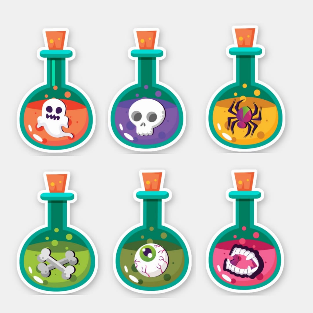 Potion Bottles Vinyl or Paper Sticker Decals 3 Inch Halloween, Birthday ...