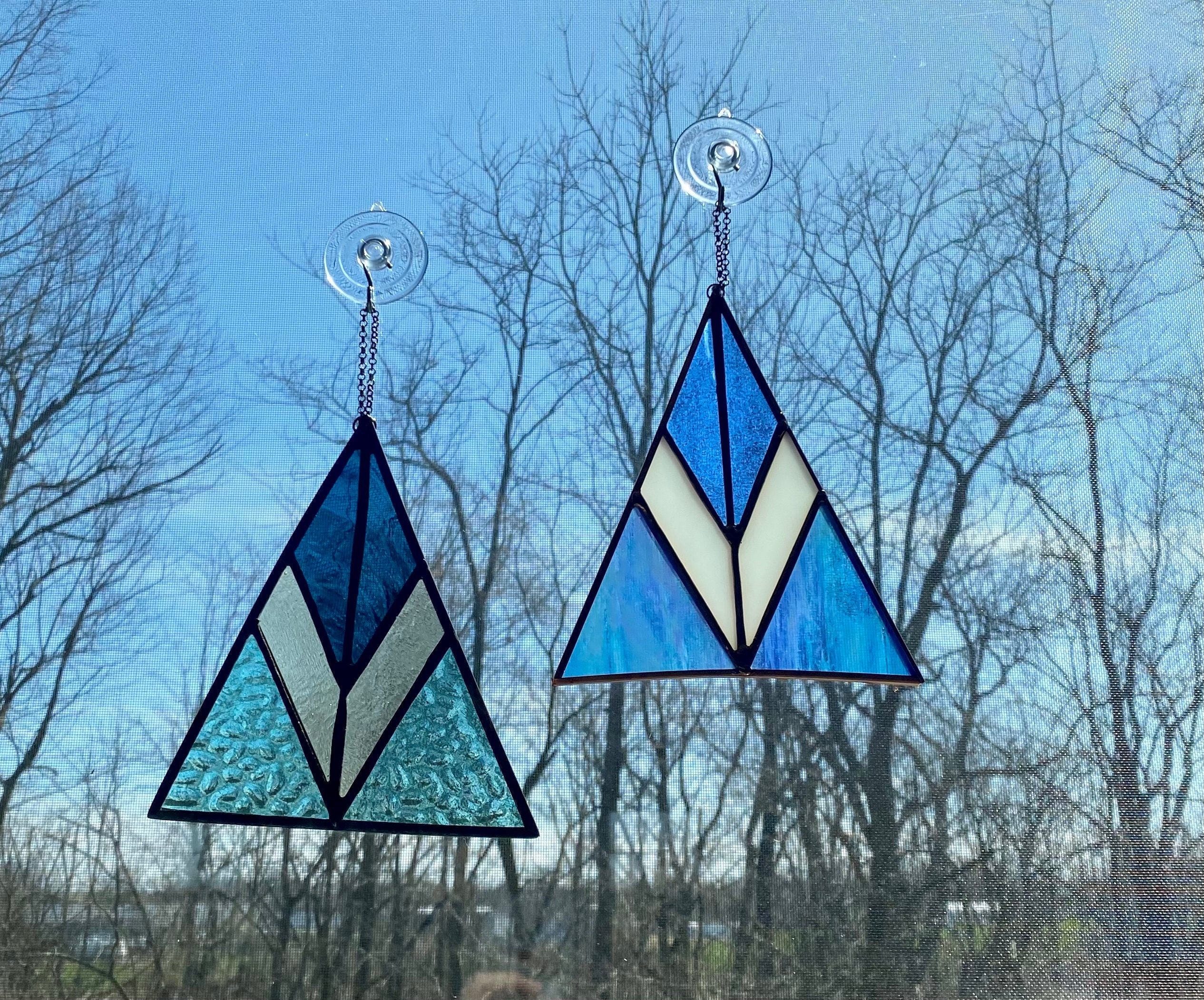 Blue & Yellow Triangle 1 Stained Glass Suncatcher | Etsy