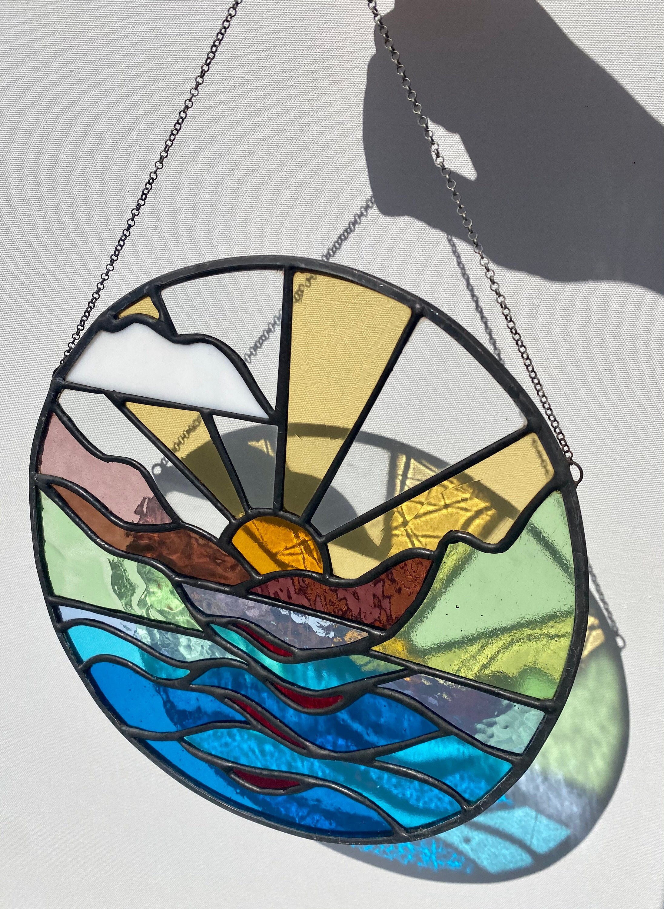 Sunrise Lake Stained Glass Sun Catcher | Etsy