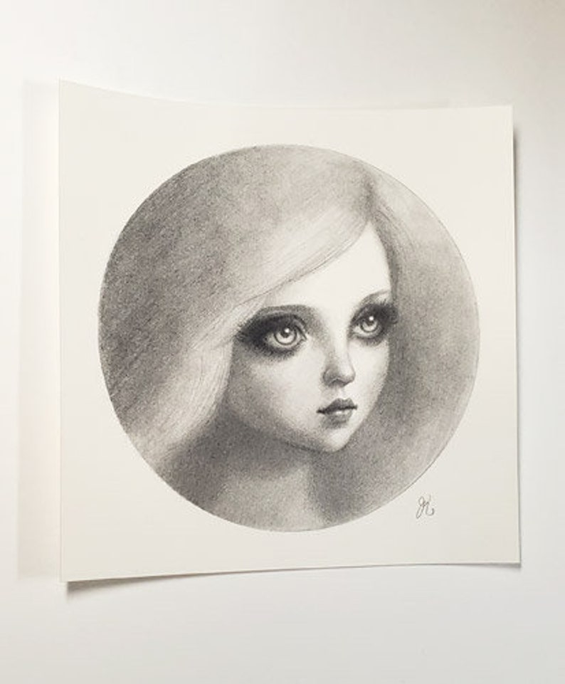 Graphite Pencil Drawing Original Art Illustration 5.5x5.5 Cute Doll ...