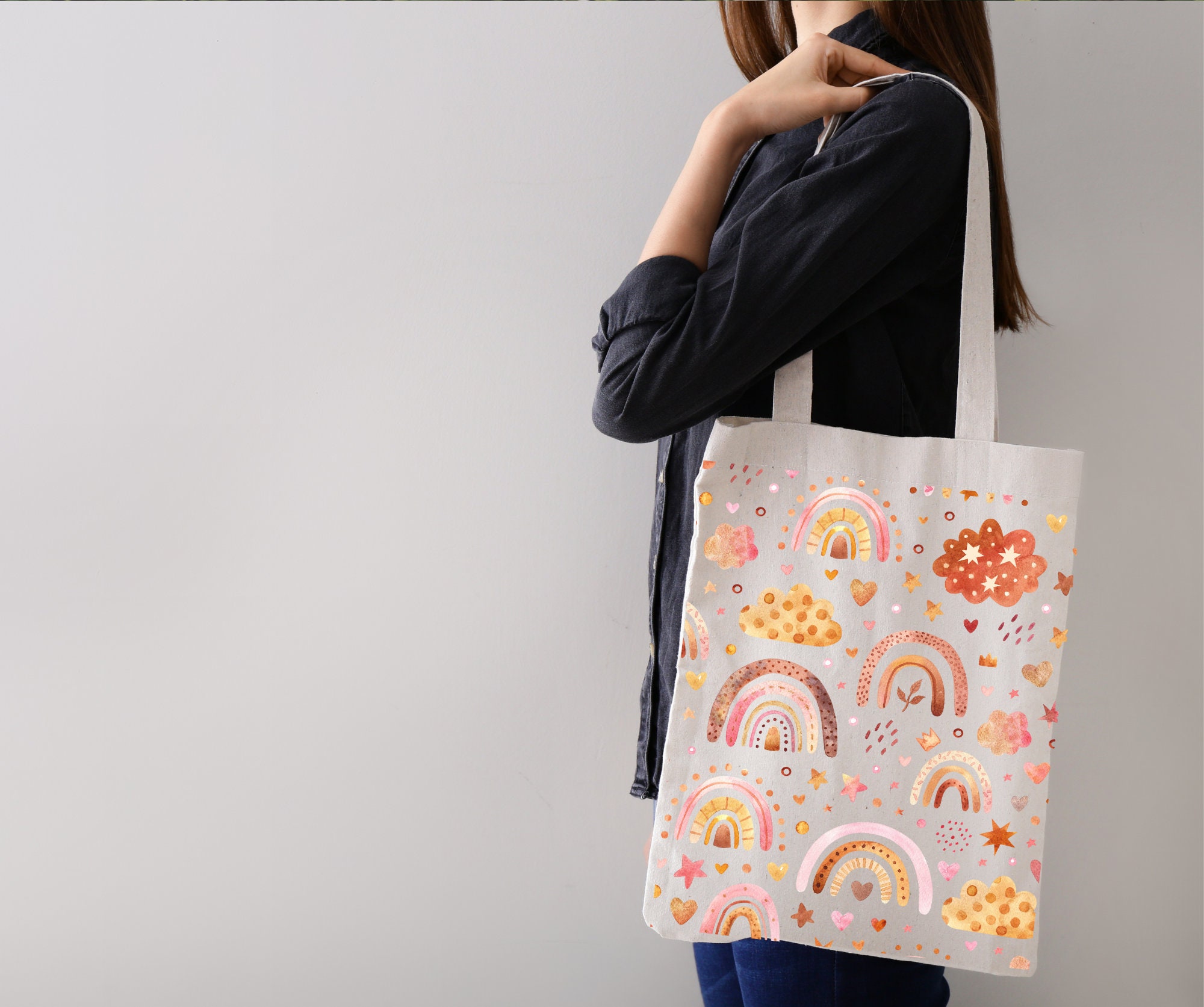 Boho Rainbow Clouds Small Tote Bag Colorful 12x12 Accessory/whimsical ...