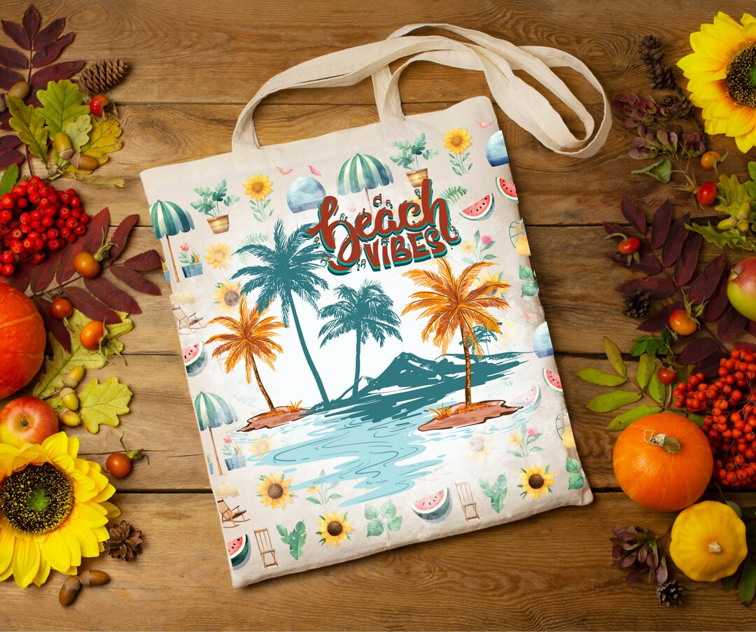 Small Tote Bag With Sublimated Images: Beach Vibes and Tropical Prints ...