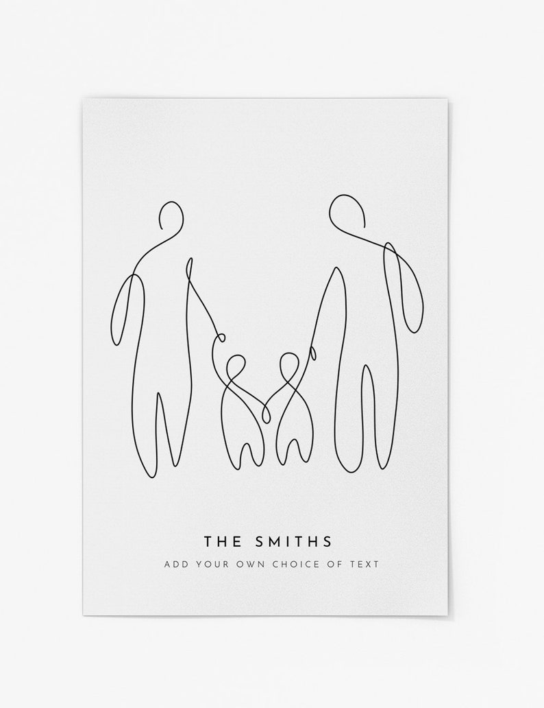Personalised Family of 4 Line Art Personalised - Etsy