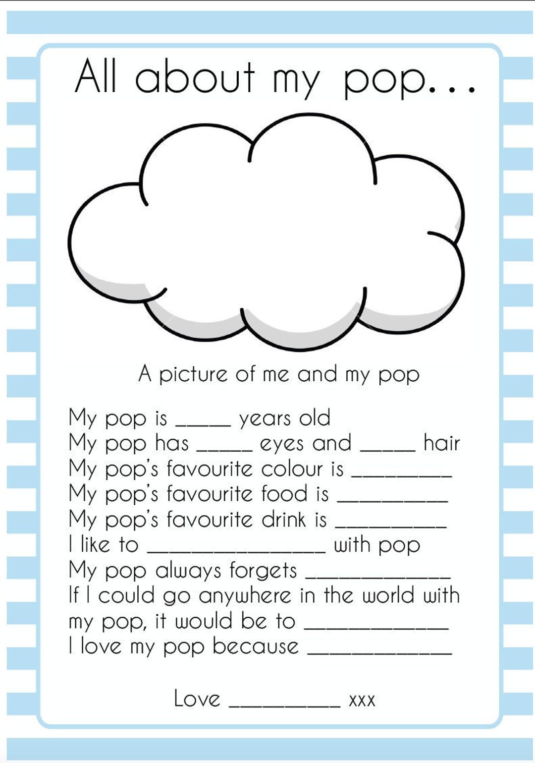 All About My Pop Questionnaire - Etsy