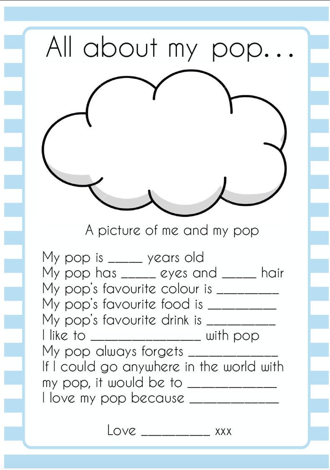 All About My Pop Questionnaire - Etsy