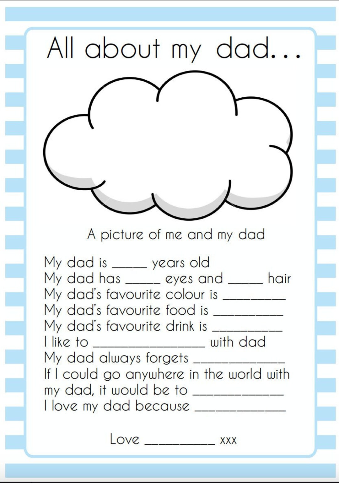 All About My Dad Questionnaire - Etsy