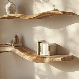 Wavy Shelf Live Edge Floating Shelves Solid Wood Wall Mount Bookshelf ...
