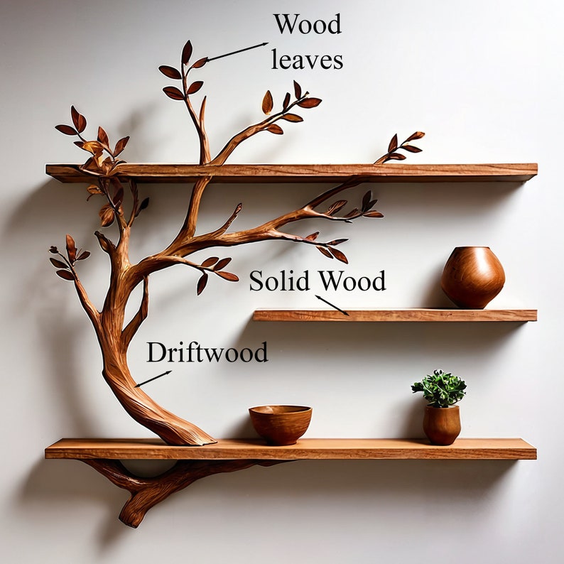 Custom Floating Bookshelf Driftwood Tree Branch Wall Mount Bookshelf ...