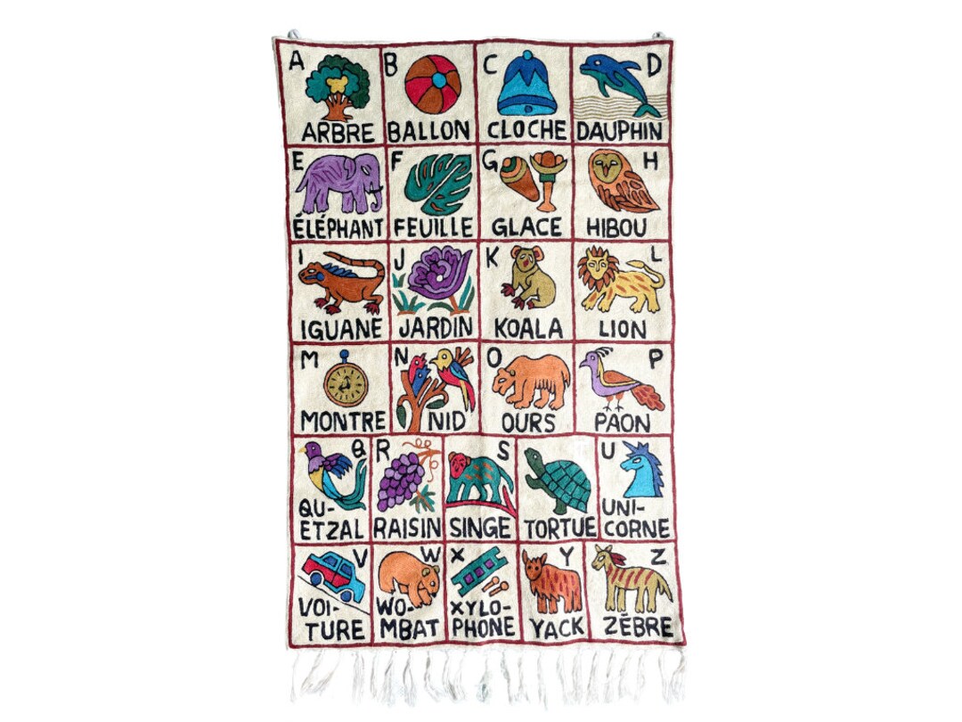 Handmade French Alphabet ABC (l'alphabet Français) Crewel Wall Hanging ...