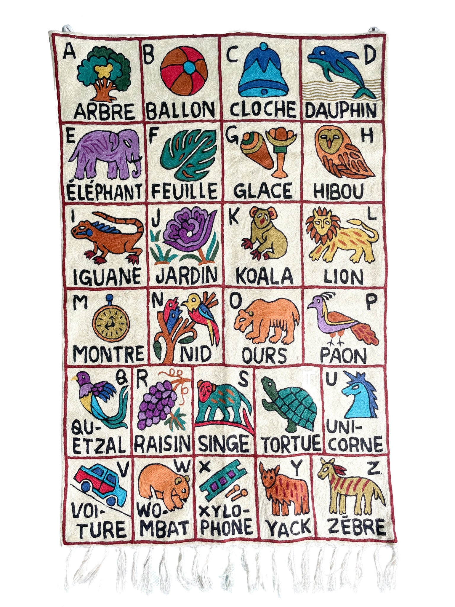 Handmade French Alphabet ABC (l'alphabet Français) Crewel Wall Hanging ...
