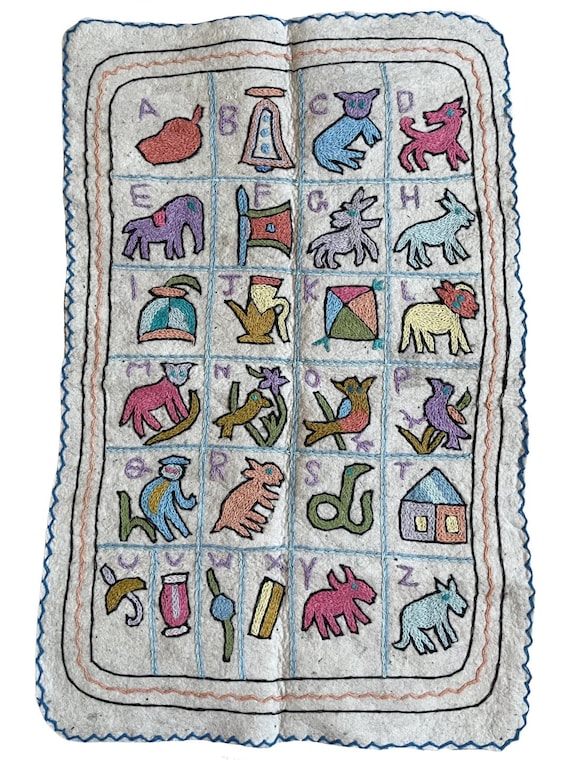 Hand-embroidered Folk Art ABC Alphabet Wall Hanging Tapestry | Etsy