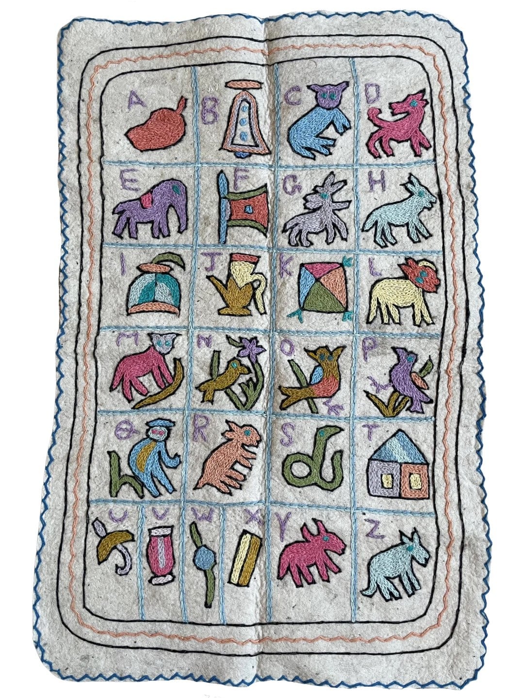 Hand-embroidered Folk Art ABC Alphabet Wall Hanging Tapestry | Namda ...