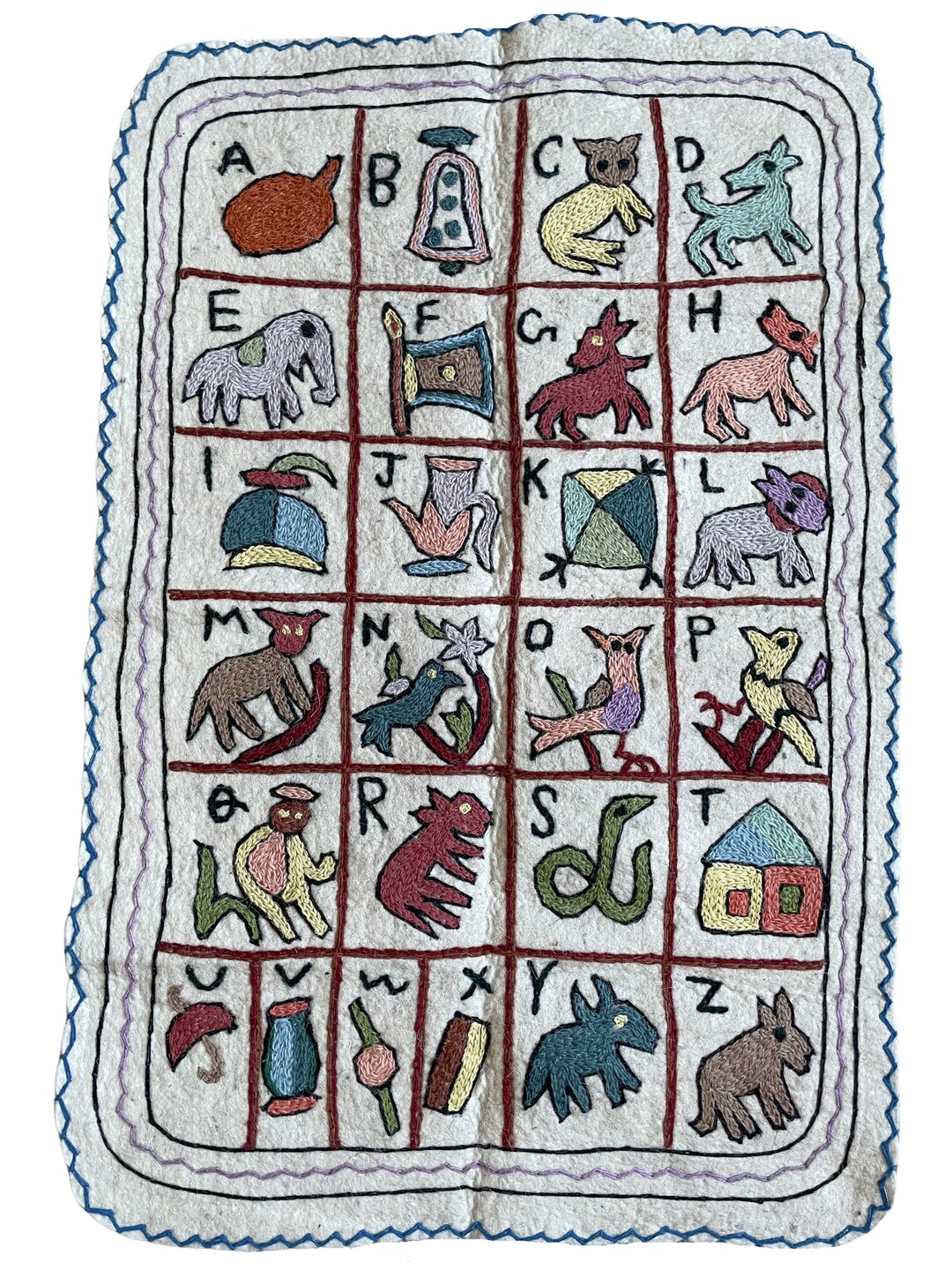 Hand-embroidered Folk Art ABC Alphabet Wall Hanging Tapestry | Namda ...