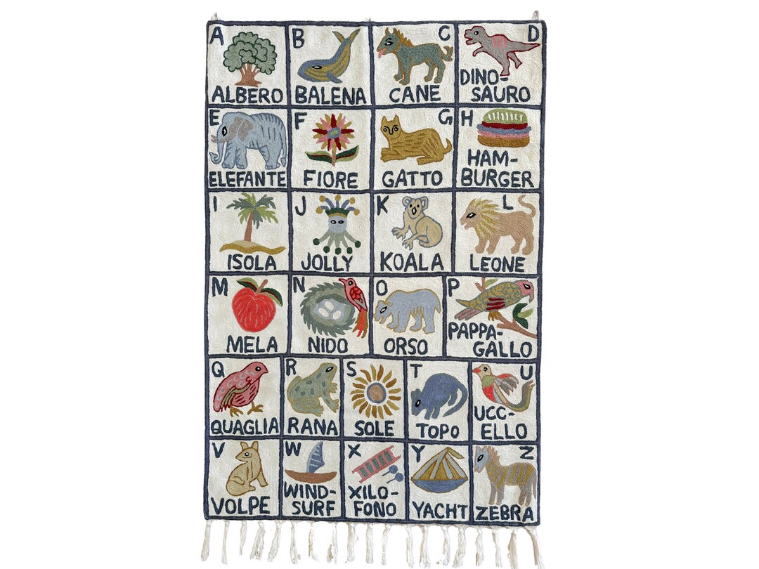 Handmade Italian Alphabet ABC (l’alfabeto Italiano) Crewel Wall Hanging ...