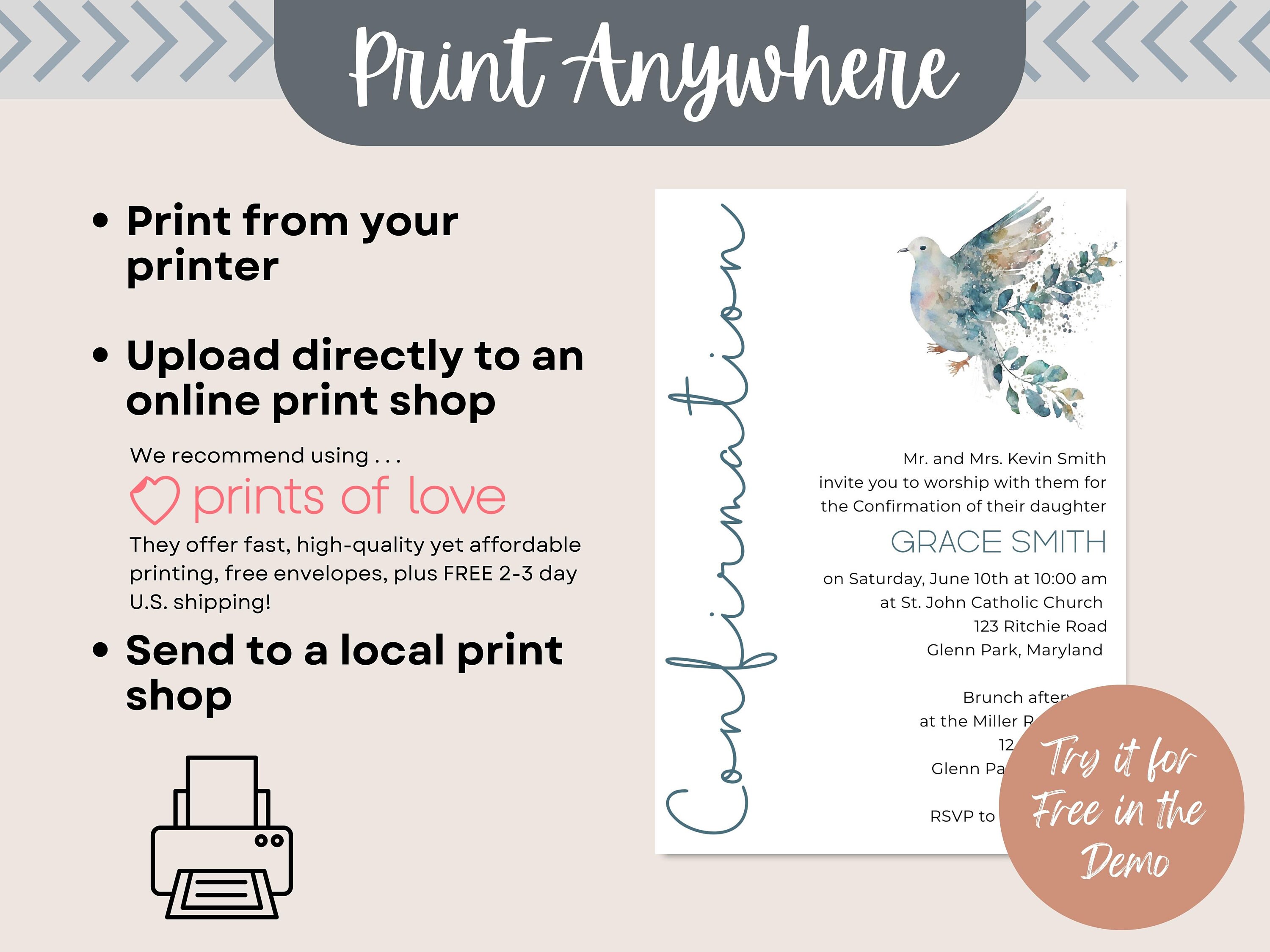 Watercolor Floral Dove Confirmation Invitation Template - Etsy