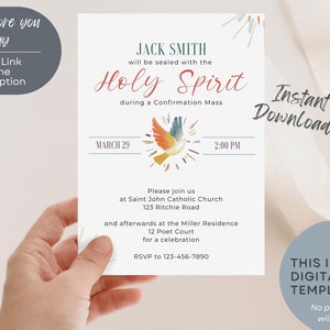Dove Confirmation Invitation Template: Boho Printable (digital Download ...