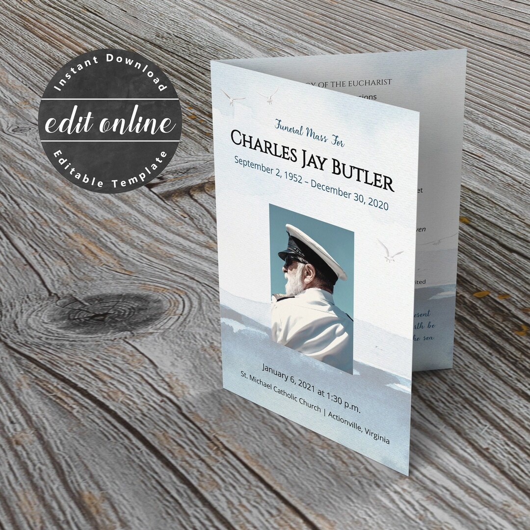 Nautical Ocean Funeral Program Template Editable Celebration - Etsy